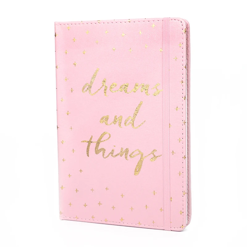 Pink Gold Foil Leather Journal Book With Elastic Band - Buy A5 Leather ...