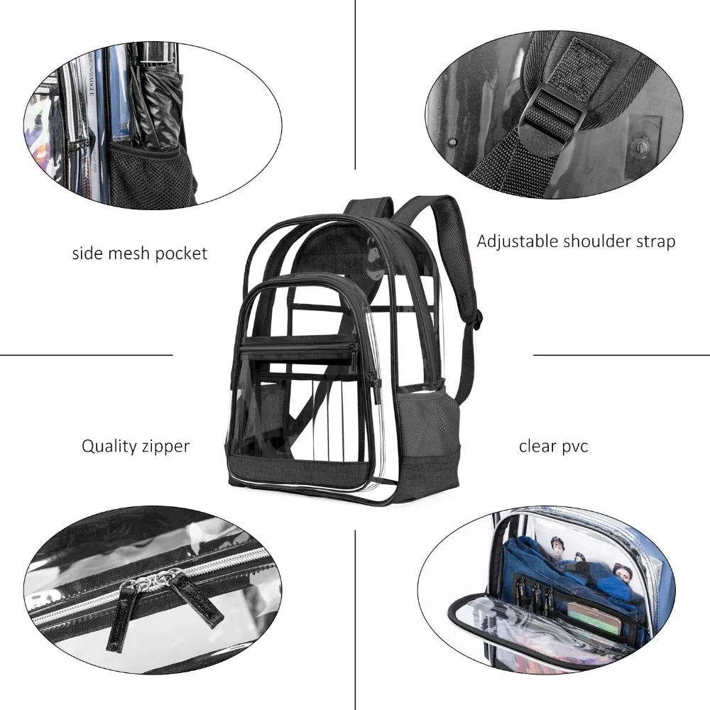 Lokass Oem 15.6 Inches Multi-pockets Travel Rucksack Clear Backpack ...