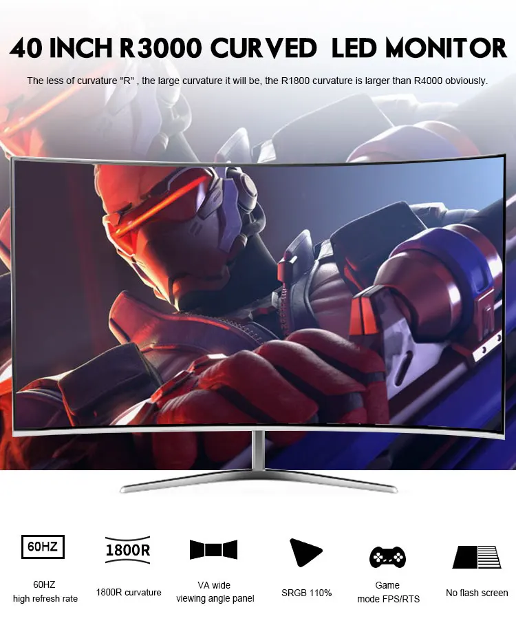 40 Inch R3000 Curved Lcd Big Gaming Computer Monitor 60hz - Buy 40 Inch ...