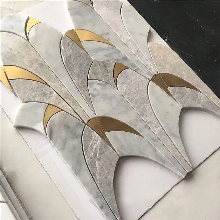 Classic Tile Flooring Brass Tile Inlay With Marble Waterjet Mosaics ...