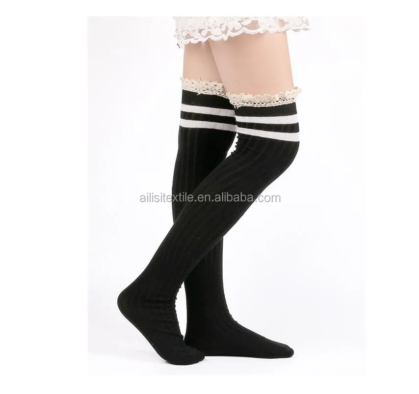 High Quality Woman School Young Girls Knee High Boot Socks With Lace ...