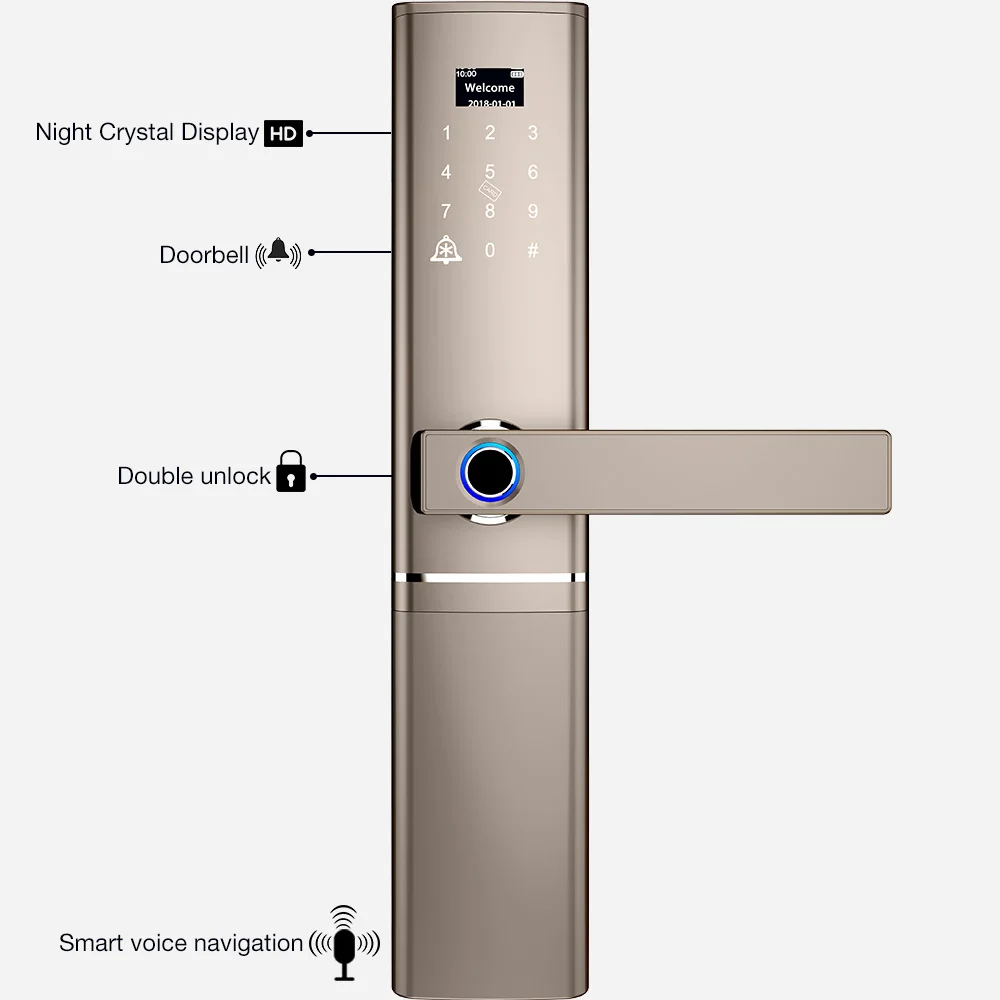Digital Door Lock Touch Screen Keypad Passcode And Night Crystal ...