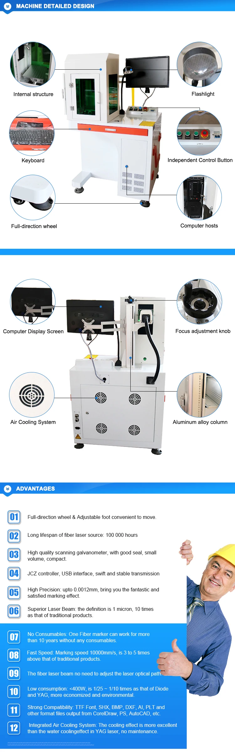Jinan JNLINK 20W/30W/50W Enclosed Fiber Laser Marking Machine for Metal ...