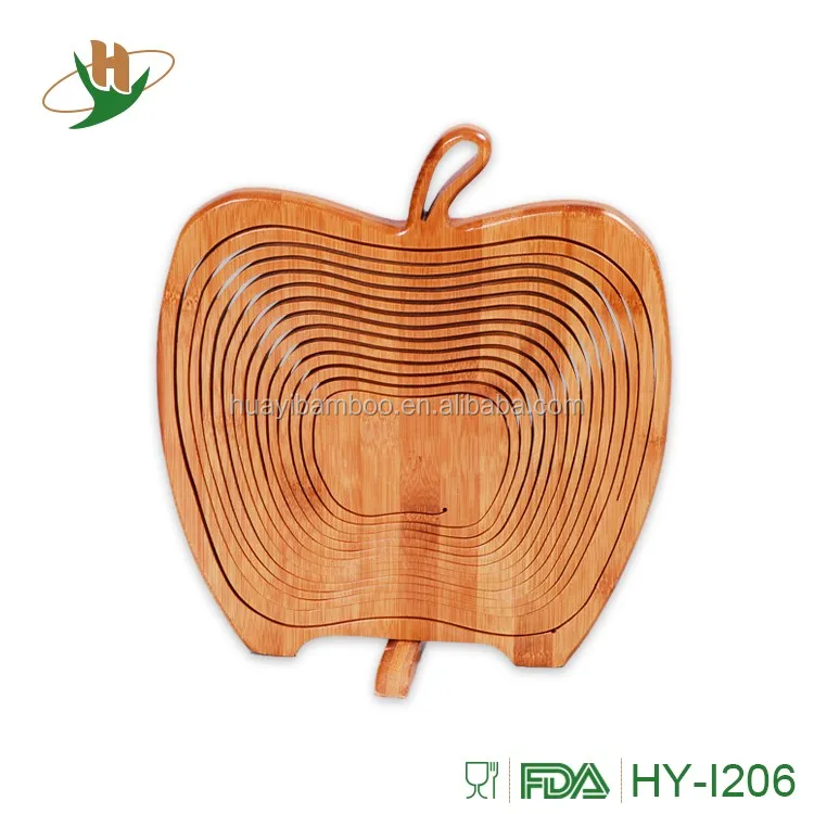 Kitchen & Dining Vintage Bamboo Wood Fruit Basket Spiral Cut Collapsible Apple Shaped Trivet NIB ...