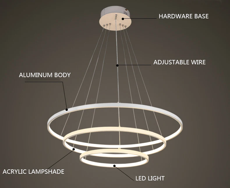 3 Ring 400mm Hanging Led Ring Pendant Light Black - Buy Led Ring ...