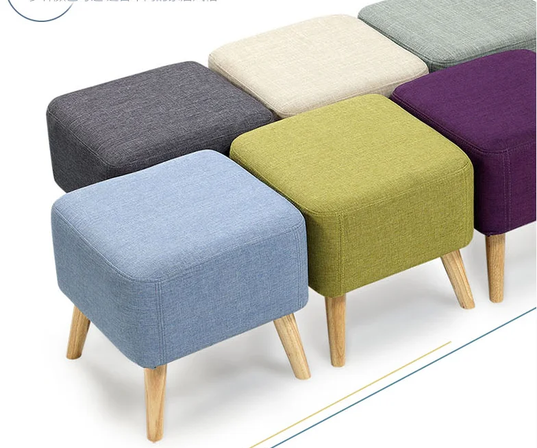 Small Sofa Stool Real Wood Change Shoe Stool With Cloth Art Footstool ...