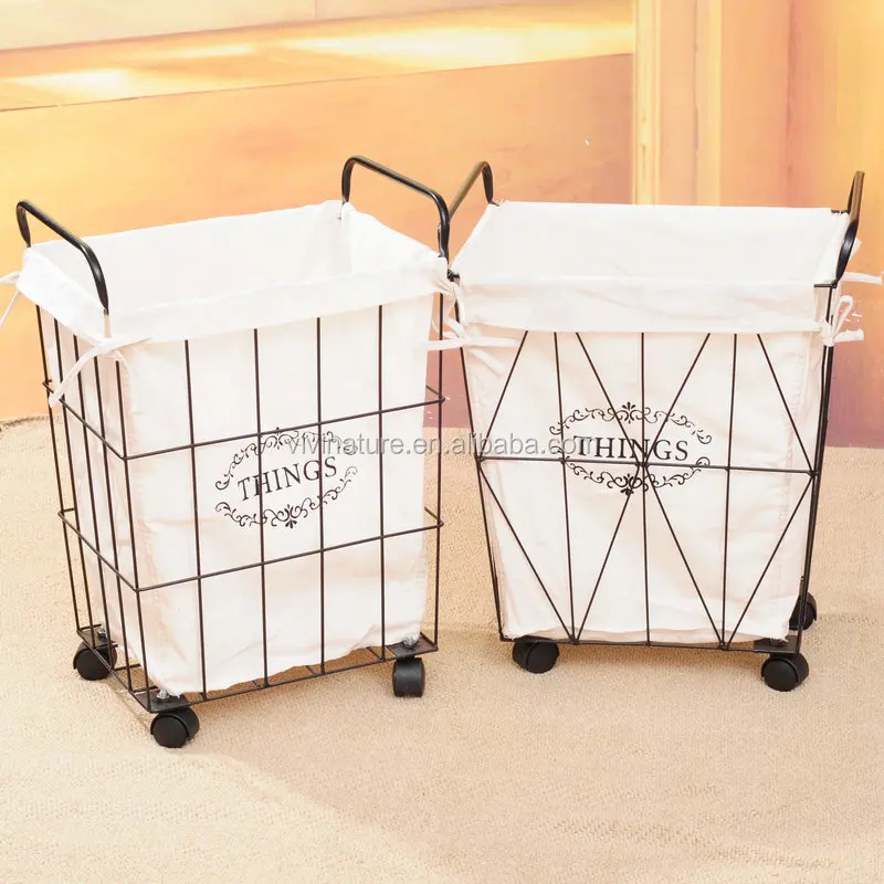 Rustic Metal Frame Home Wire Double Laundry Hamper With Liner - Buy ...