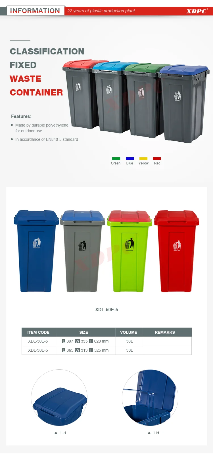 Durable Color Code Recycle Dust Bin for Different Waste Collection