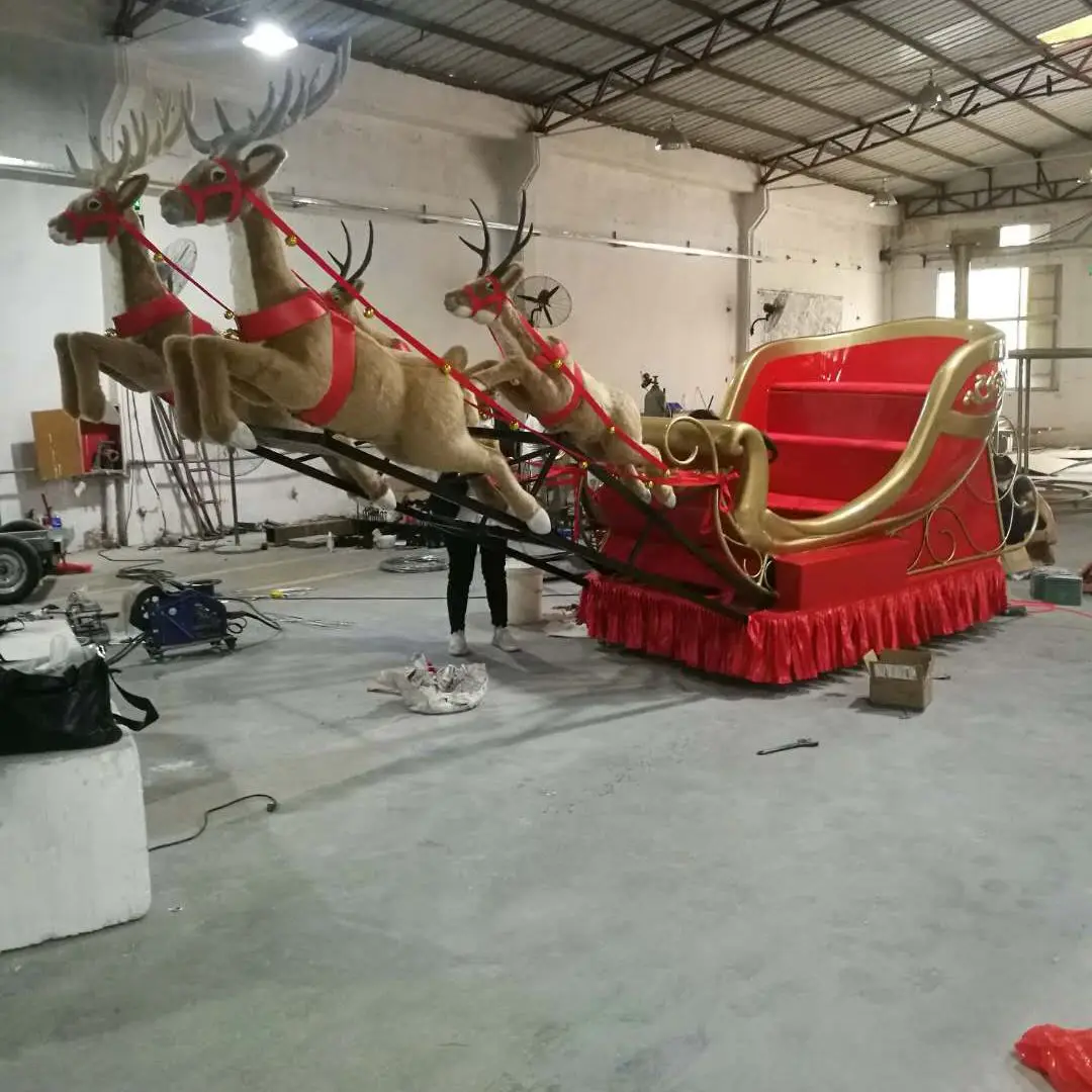 Hot Sale Fiberglass Christmas Sleigh Reindeer With Wheel Decoration ...