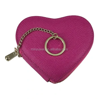 Pink Leather Keychain Wallet Heart Shaped Pu Leather Keyring Pouch With ...