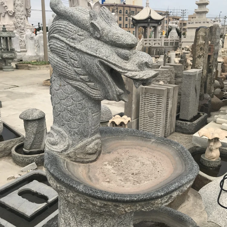 Natural Grtanite Carving Stone Dragon Head Water Fountain For Garden ...
