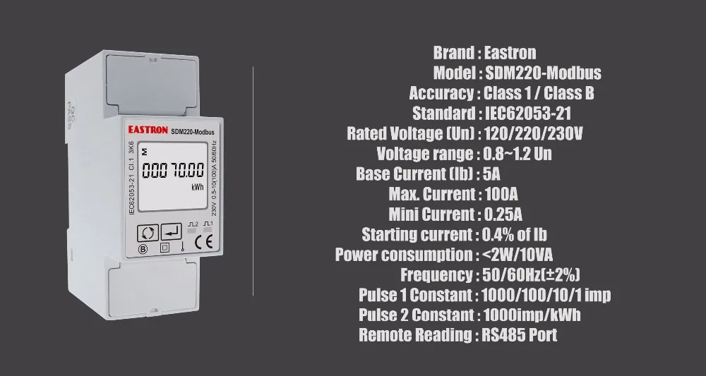 Sdm220-modbus Single Phase Energy Meter - Class 1.0 Accuracy