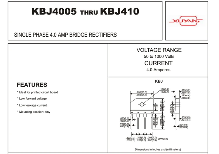 4A KBJ410 BRIDGE RECTIFIER DIODE - 1000V Max Reverse Voltage