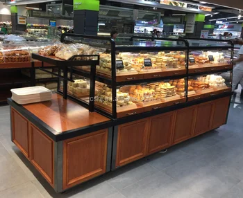 Customized Wood Bakery Bread Display Showcase Shelf With Lighting - Buy ...