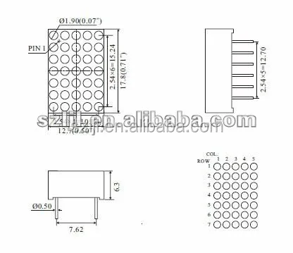 Indoor Unit Module Blue Led Matrix 5x7 Array With 1.9mm Dot - Buy Led ...
