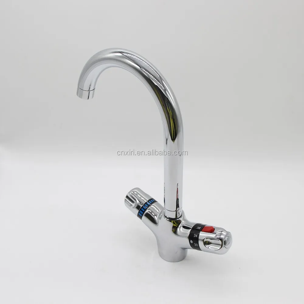 Factory Thermostatic Dual Handle Temperature Control Brass Basin Faucet ...