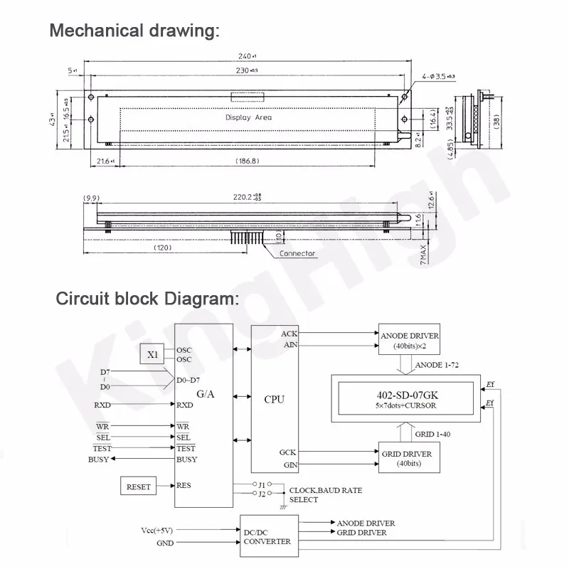Futaba M402SD07G VFD Display Module - 80 Digits, 800 cd Brightness, 1 ...
