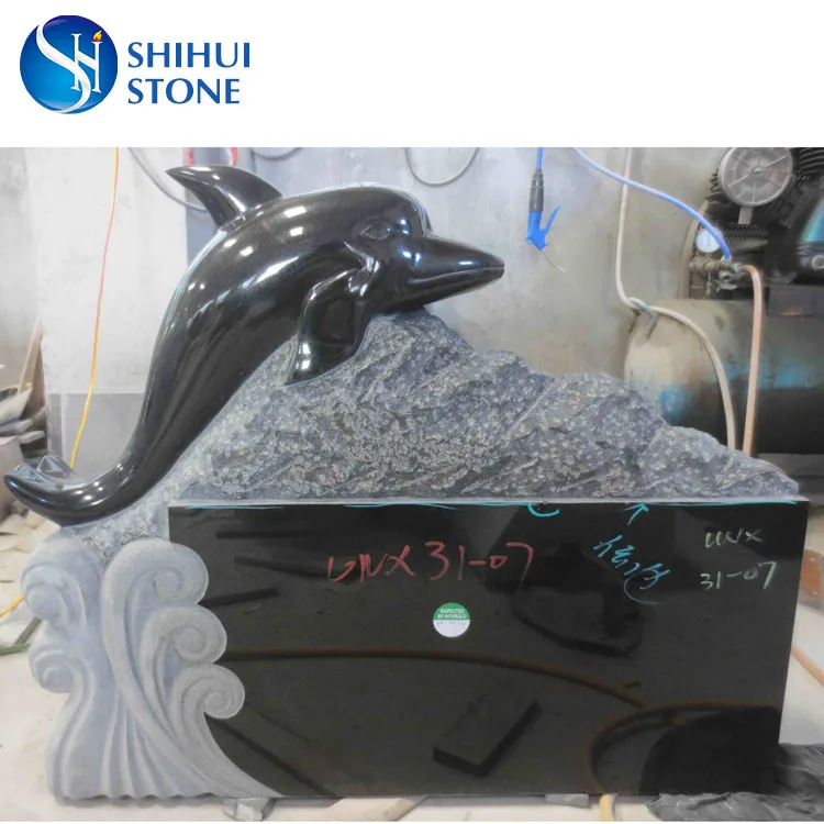 European Blue Pearl Granite Dolphin Headstone Designs - Custom ...