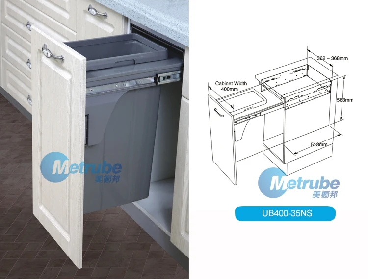 400mm 35L Pull Out Dust Bin - Built-in Kitchen Waste Solution