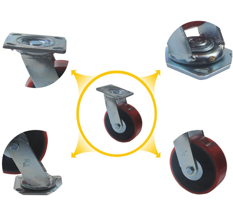 Industrial Steel Fixed Rigid Caster Wheels 6 Inch Pu Trolley Cart Plate ...