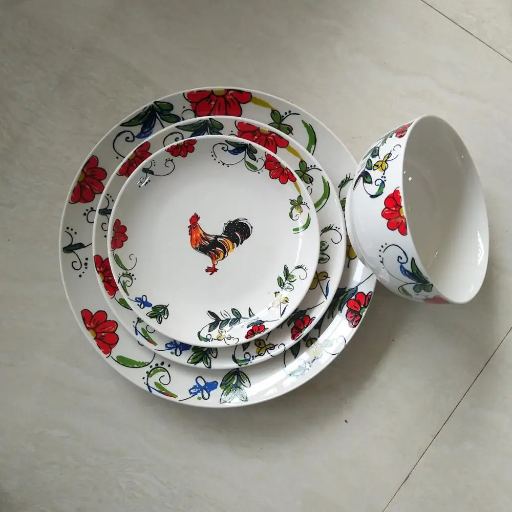 China Linyi Ceramic Porcelain Dinnerware Set With Chinese Style Rooster ...