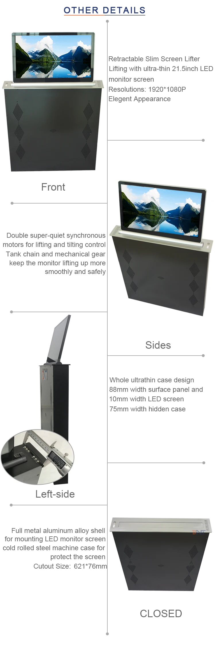 BNT Desk Computer Monitor Motorized Lift - 21.5 Inch LCD