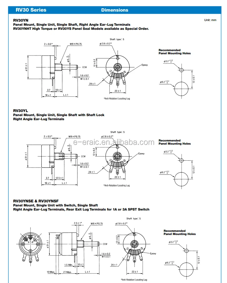Rv30yn 20s B103 10k Carbon Single Turn Potentiometer - Buy B103 ...