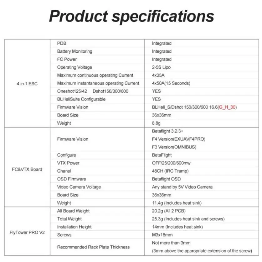 Flytower F4 Pro V2飞行控制集成osd + 4合1 Esc Blheli_s /dshot 150/300/600适用于fpv ...