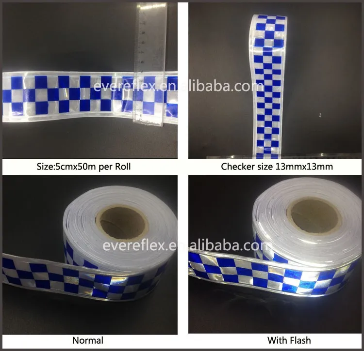 High Visibility PVC Blue & White Reflective Checker Tape for Safety ...