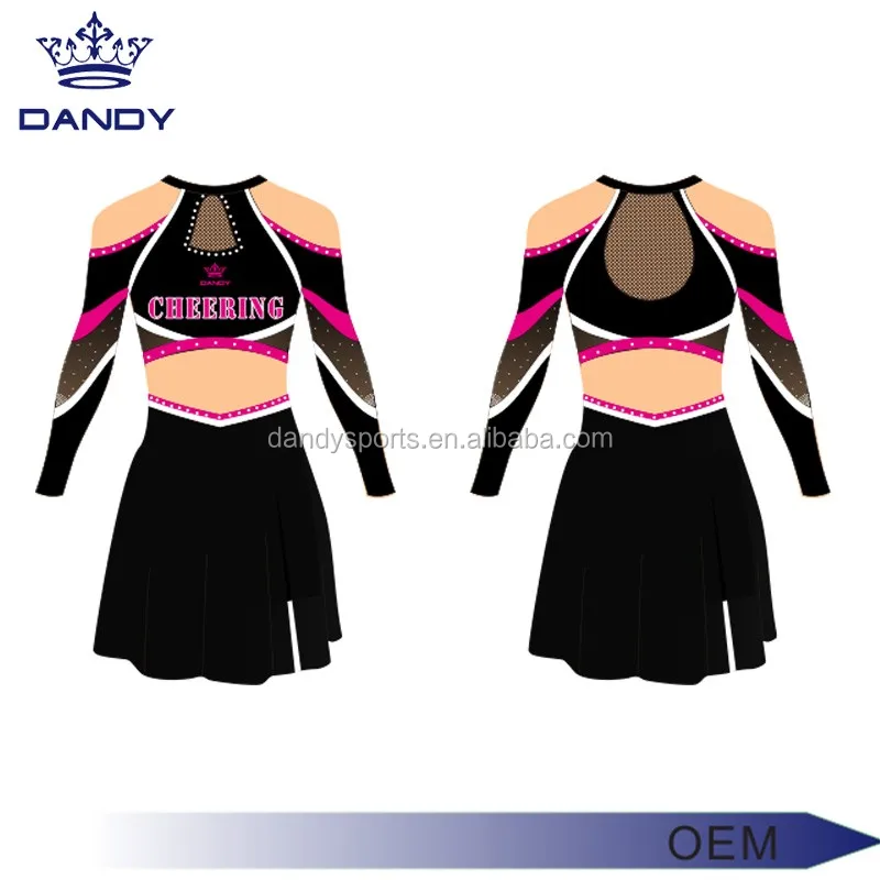 Mock Neck Open Shoulder Cheer Uniform / Skimpy Cheerleading Outfits ...