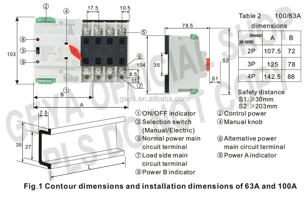 GEYA W2R ATS 100 Automatic Transfer Switch Controller ATS Mini with CE ...