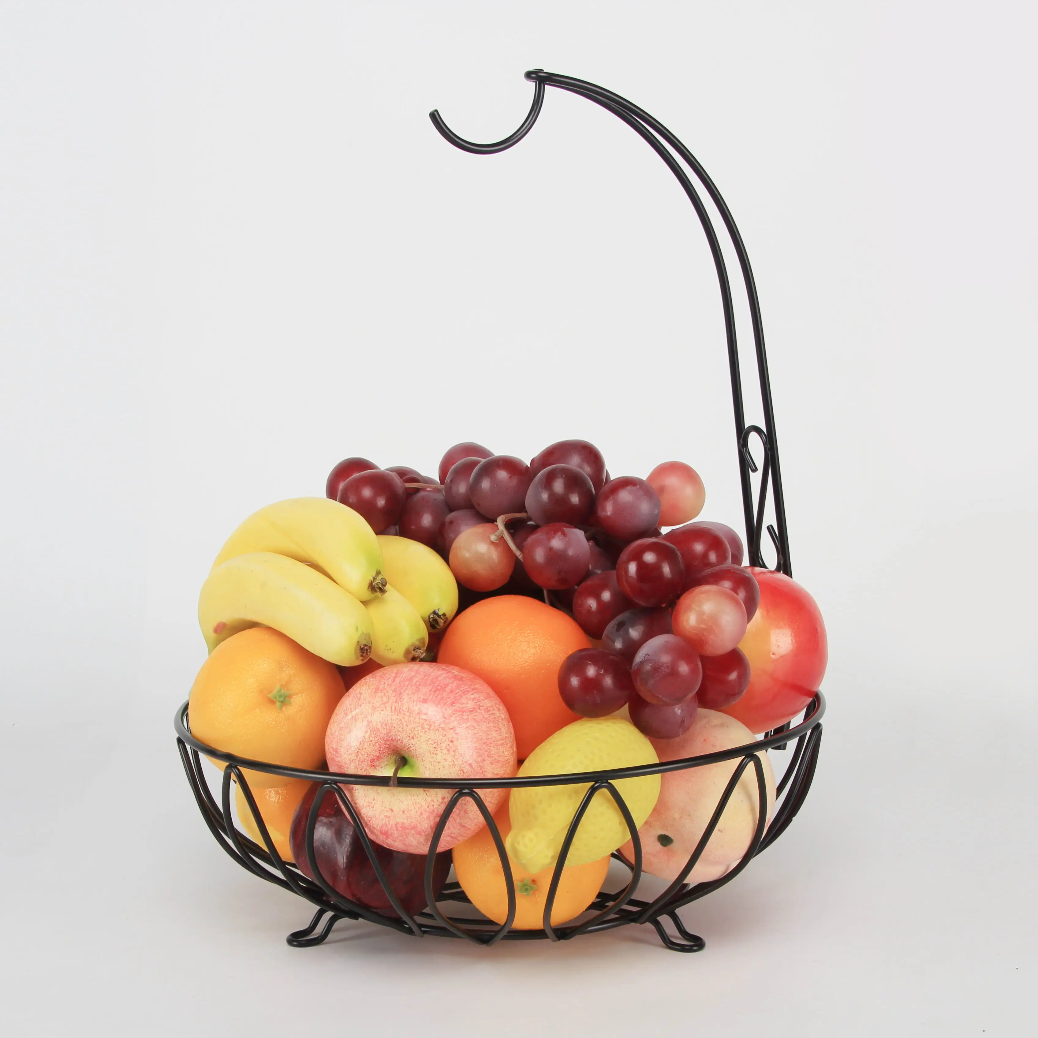 2-tier Fruit Display Stand Countertop Round Fruit Storage Basket Metal ...