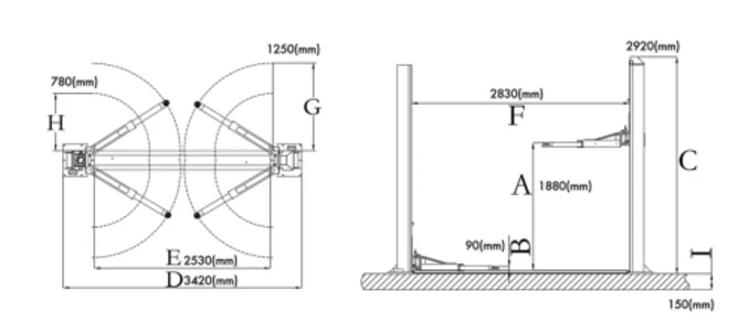 Double S Column 2 Post Car Lift - 4500kg Hydraulic Lift
