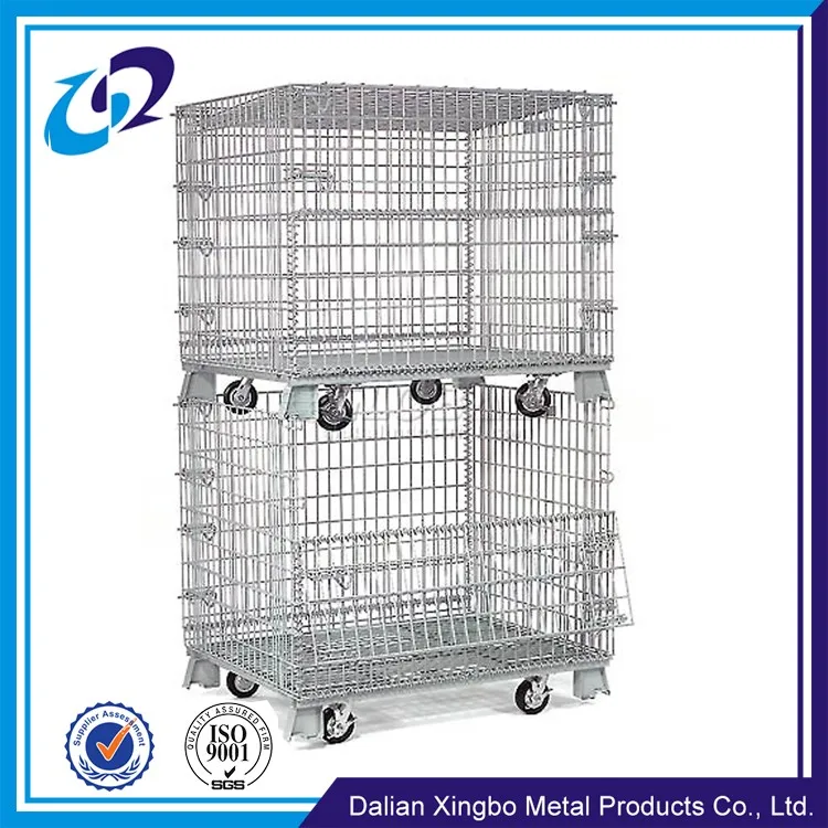 Warehouse Storage Heavy Duty Collapsible Stacking Wire Mesh Basket With ...