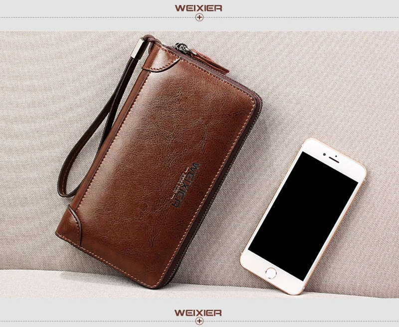 WEIXIER PU Leather Long Wallet for Men with Zipper Closure & Coin Pocket