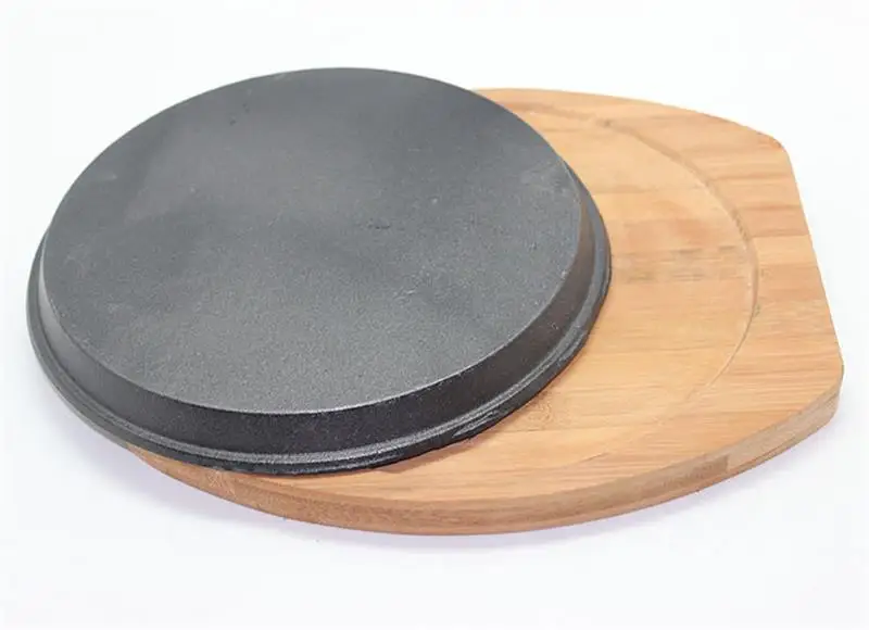 Round Shape Cast Iron Sizzling Skillet Plate/steak Plates With Wooden ...
