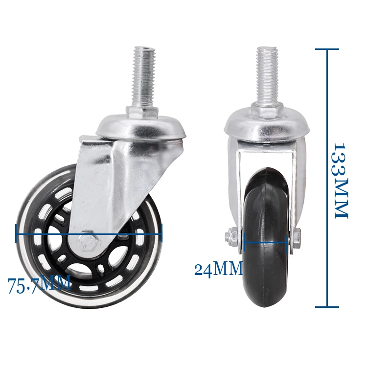 M12 High Quality 3" Pu Office Chair Swivel Casters Wheel With Threaded ...