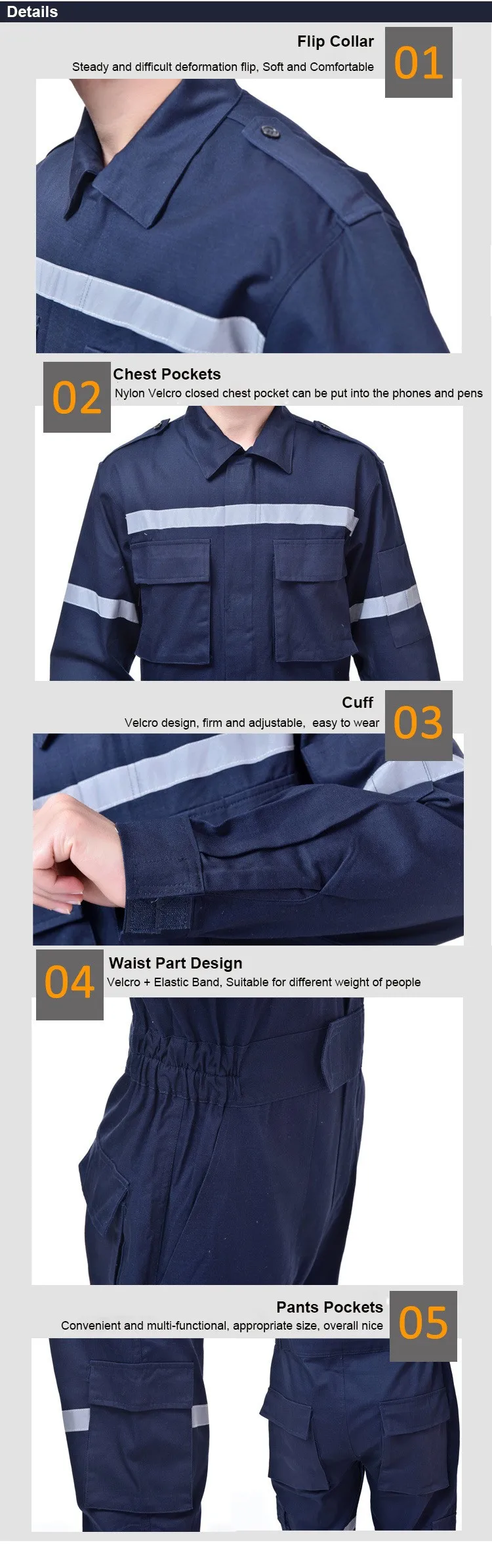 Men's Mechanic Overalls with Reflective Stripes - Durable Workwear