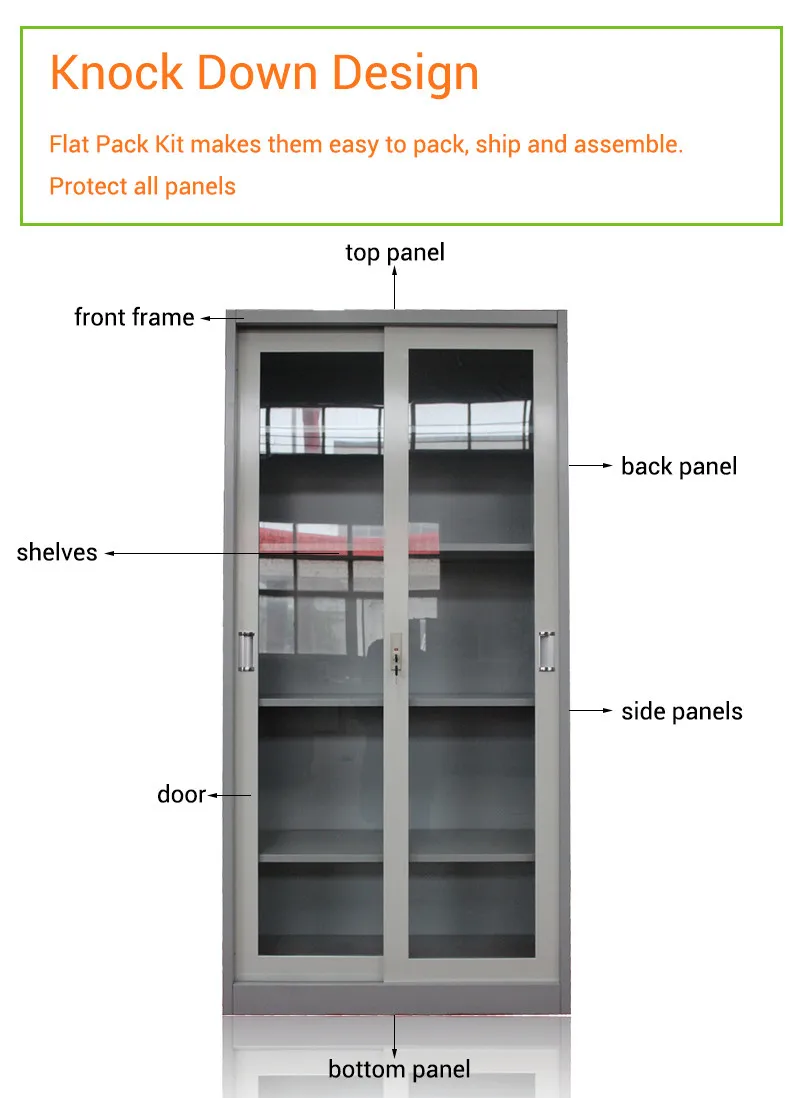 Metal Furniture Book Steel Almirah Library With Glass Sliding Door ...