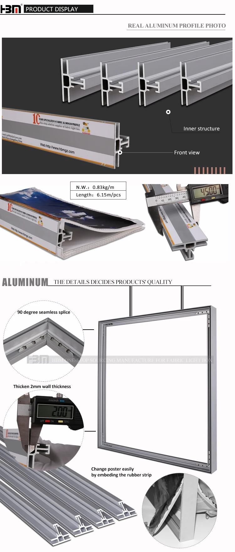 HBMCD-45 Ultra-Thin Aluminum Profile for Fabric Light Boxes