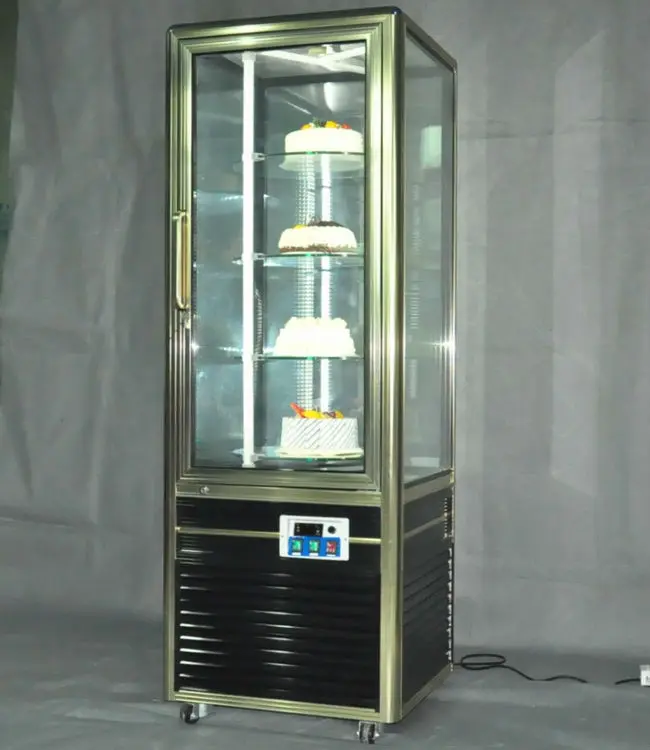 Luxury Golden Color Rotary Shelves Bakery Glass Display Fridge