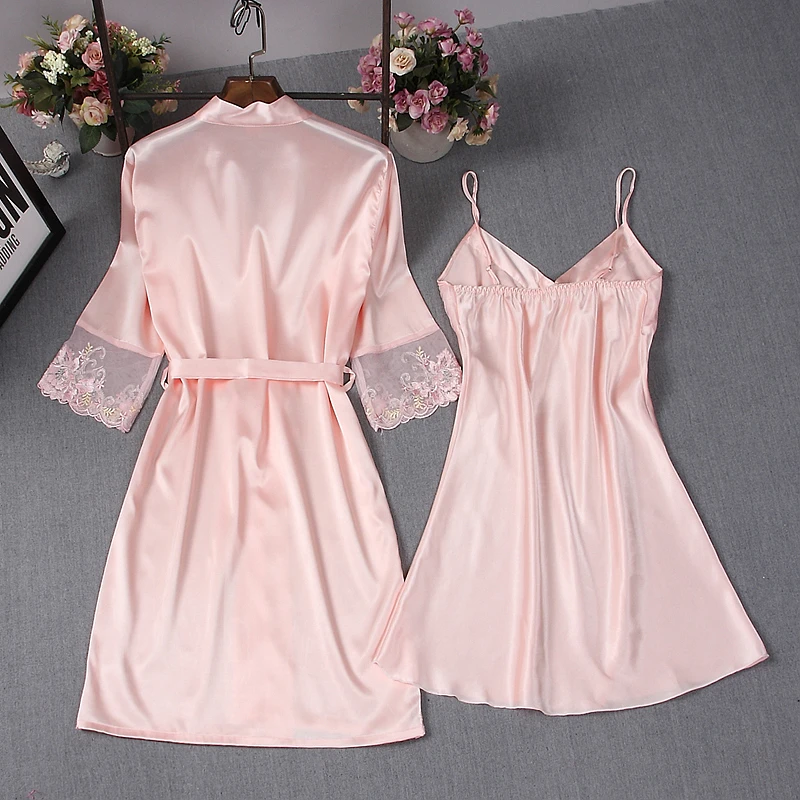Wholesale Soft Sexy Women Bridal Robes Silk Satin 2 Piece See Through ...