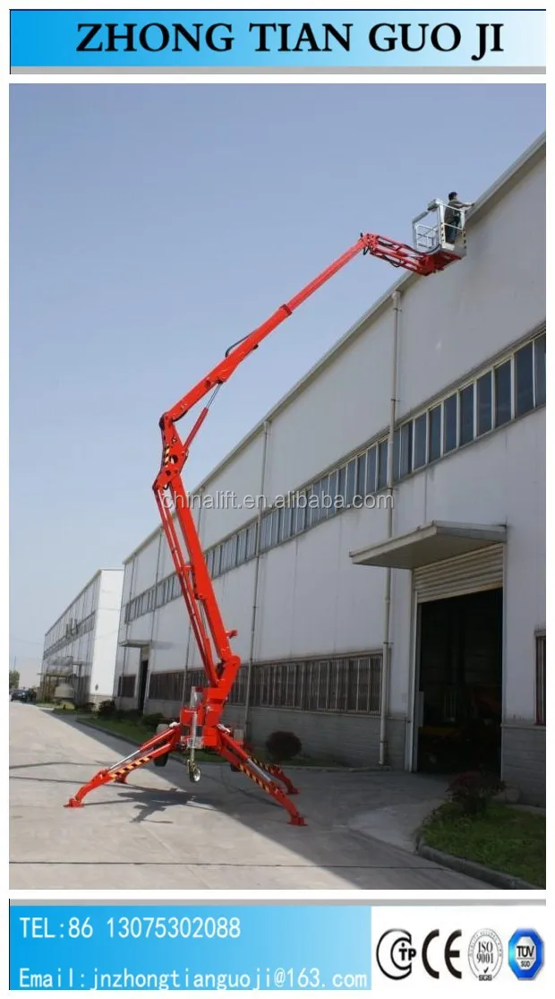 8-14m Small Compact Trailing Boom Lift Ladder Hydraulic Telescopic Boom ...