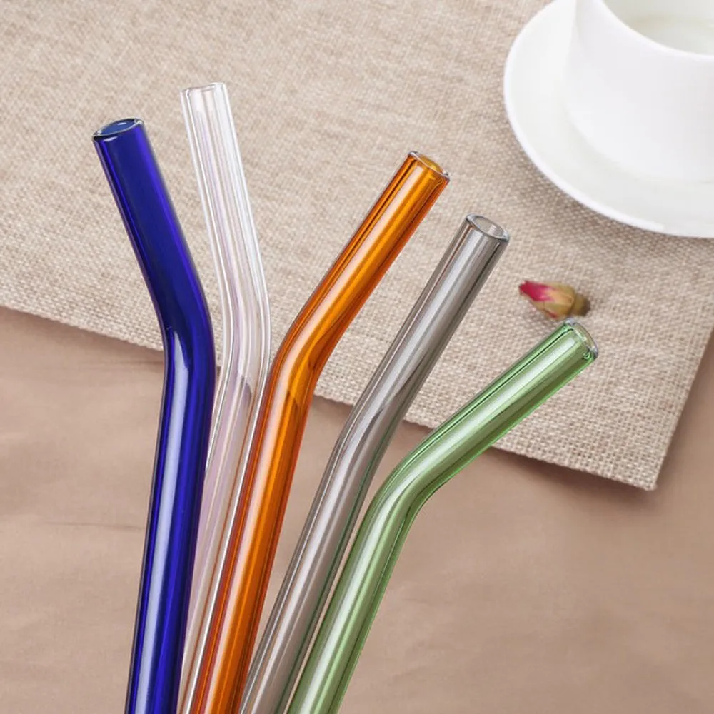Colorful Reusable Bent Glass Drinking Straws Perfect For Smoothies