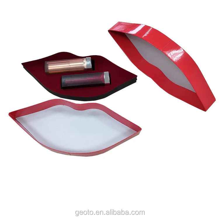 Custom Rigid Cardboard Red Empty Lip Shaped Beauty Packaging Box Makeup ...