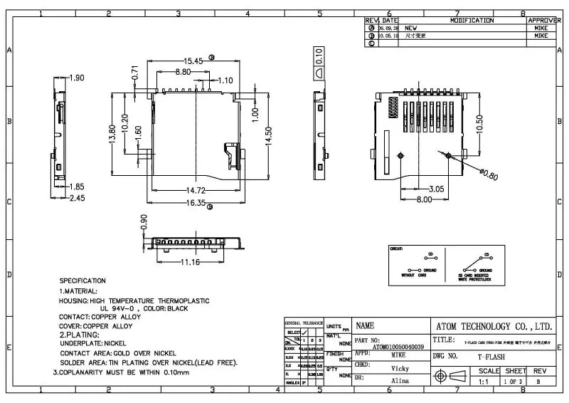 Push-push Type Transflash Tf Micro Sd Card Socket Adapter Automatic Pcb ...