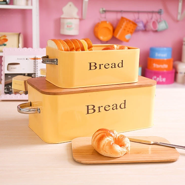 White Kitchen Metal Bread Box Vintage Metal Bread Bin With Bamboo Lid ...