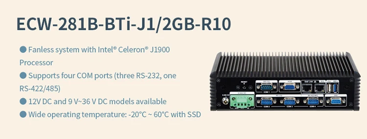 IEI Ecw-281b-Bti-J1/2gb - Fanless Industrial Embedded System