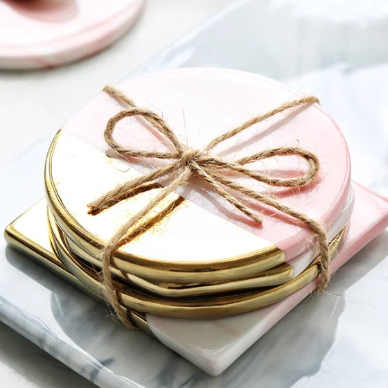 Creative Marbled Ceramic Coaster Gold-plated Coaster Insulation Coaster ...