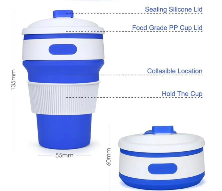Food Grade Collapsible Silicone Folding Mug Cup Silicone Collapsible ...